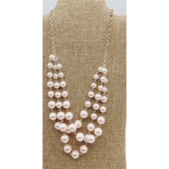Rmn | Jewelry | Rmn Three Strand White Faux Pearl Necklace Silver Tone ...